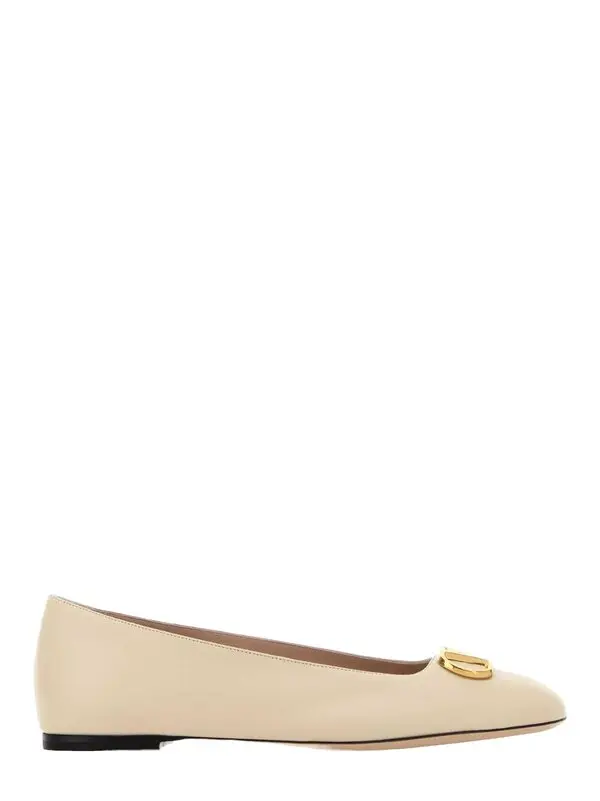 Valentino Garavani Vlogo Signature Leather Ballerina Flats - White