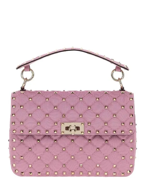 Valentino Garavani Rockstud Fabric Handbag With Platinum-toned Hardware - Pink
