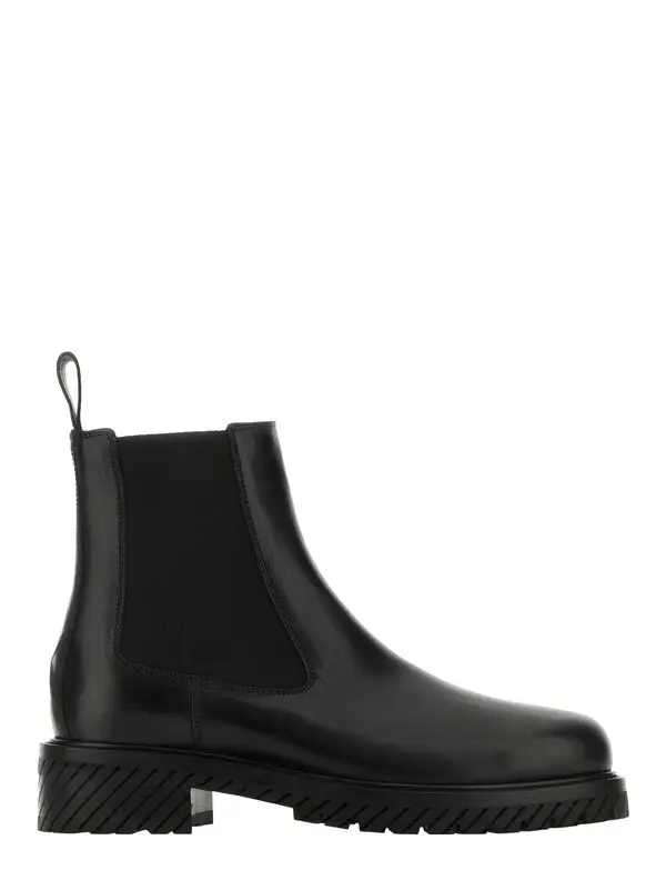 Off-White Leather Combat Ankle Boots - Black