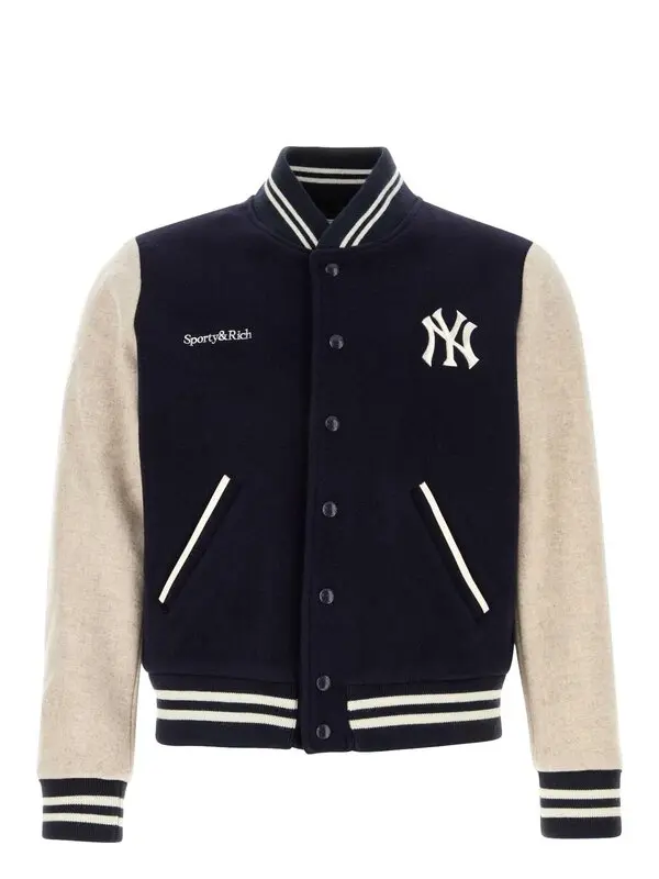 SPORTY & RICH Sporty Wool Blend Bomber Jacket With Smooth Lining - Blue