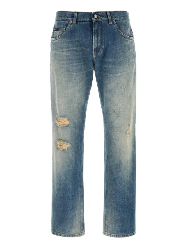 Dolce & Gabbana Straight Leg Ripped Denim Jeans - Blue