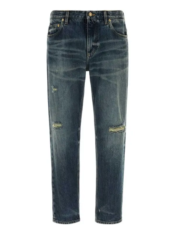 Dolce & Gabbana Straight Leg Ripped Denim Jeans - Light Blue
