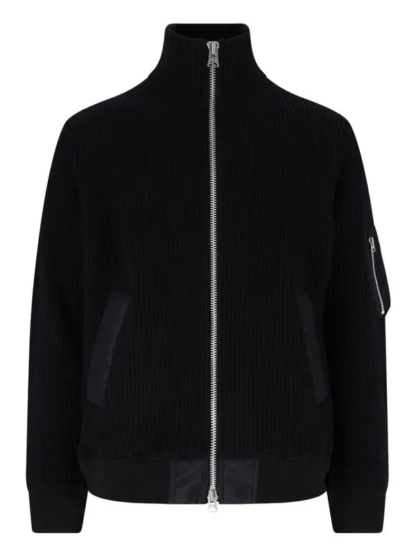 Sacai Ribbed Knit Zip-up Bomber Jacket - Black