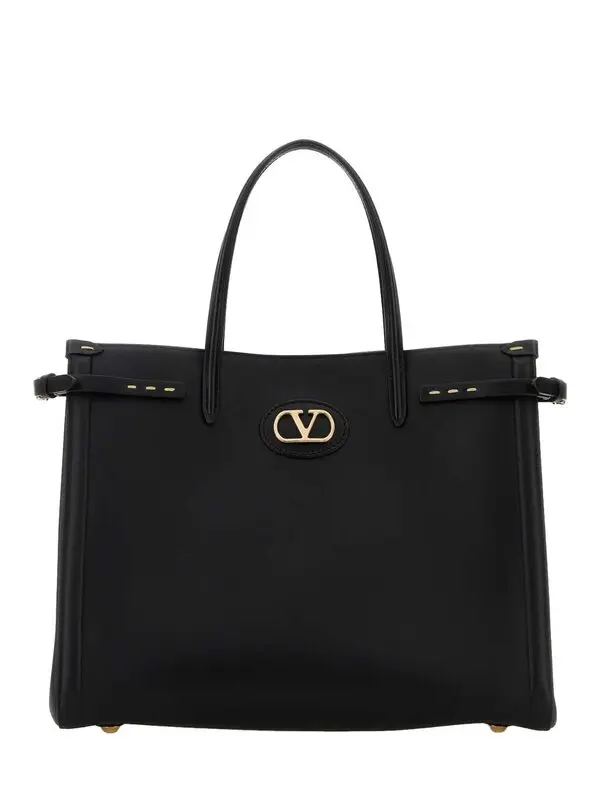 Valentino Garavani Vlogo Signature Leather Shopping Handbag - Black
