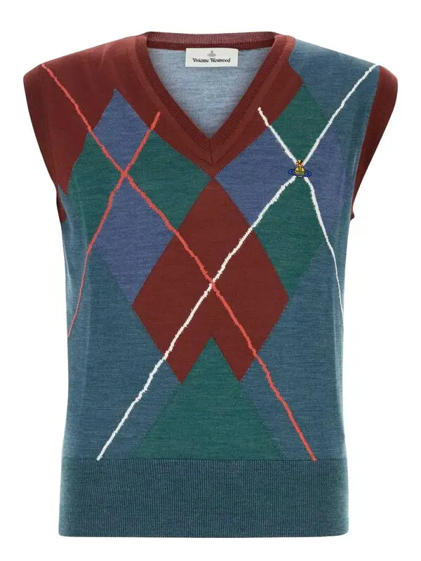 VIVIENNE WESTWOOD Argyle Embroidered Wool-blend Vest - Checked