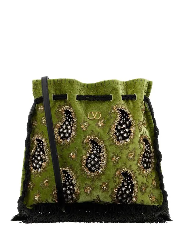 Valentino Garavani 35 X 33 X 3 Cm Velvet Bucket Handbag - Green