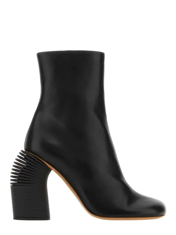 Off-White Leather Ankle Boots With Sculptural Heel - Black