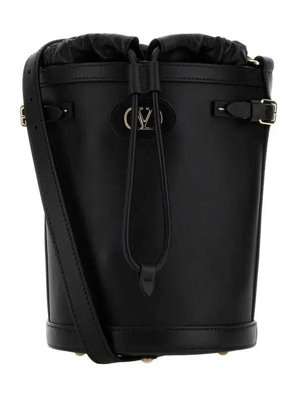 Valentino Garavani Leather Bucket Handbag With Golden Hardware - Black