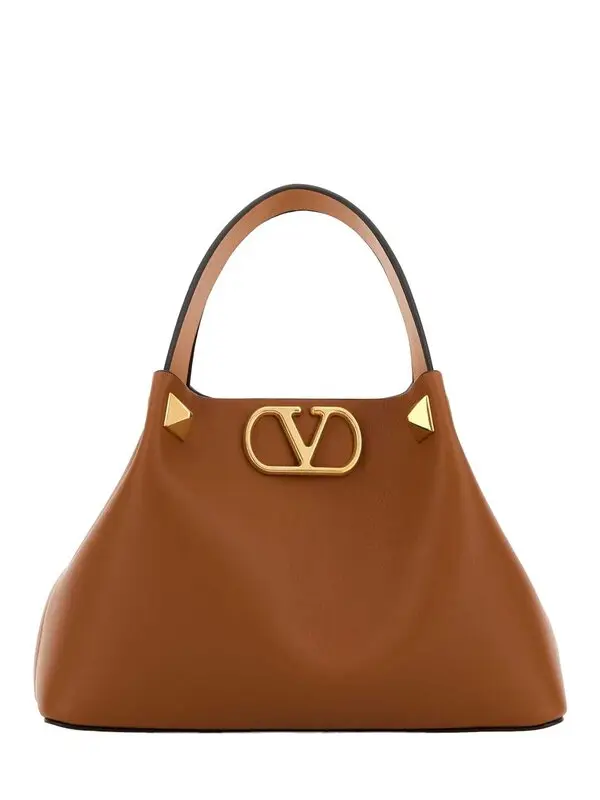 Valentino Garavani Vlogo Signature Leather Handbag - Camel