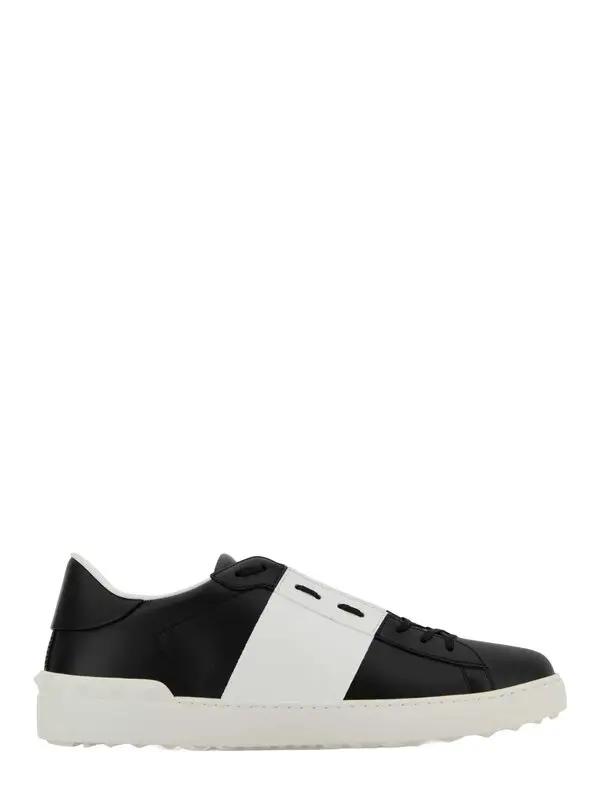 Valentino Garavani Leather Open Sneaker With Contrast Band - Black