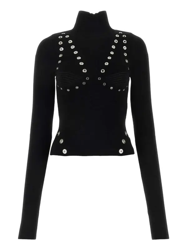 Off-White Off-shoulder Knit Top With Grommet Detailing - Black