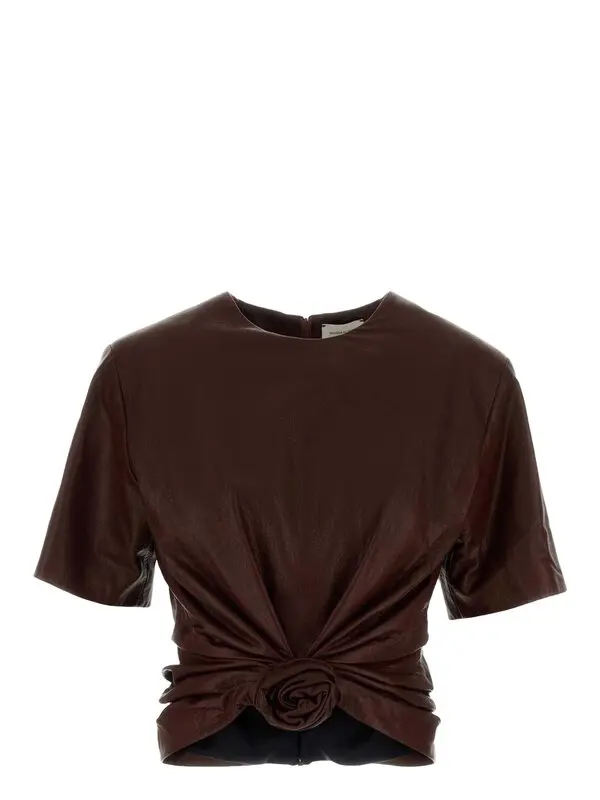 Magda Butrym Soft Leather Cropped Top With Rose Detail - Brown