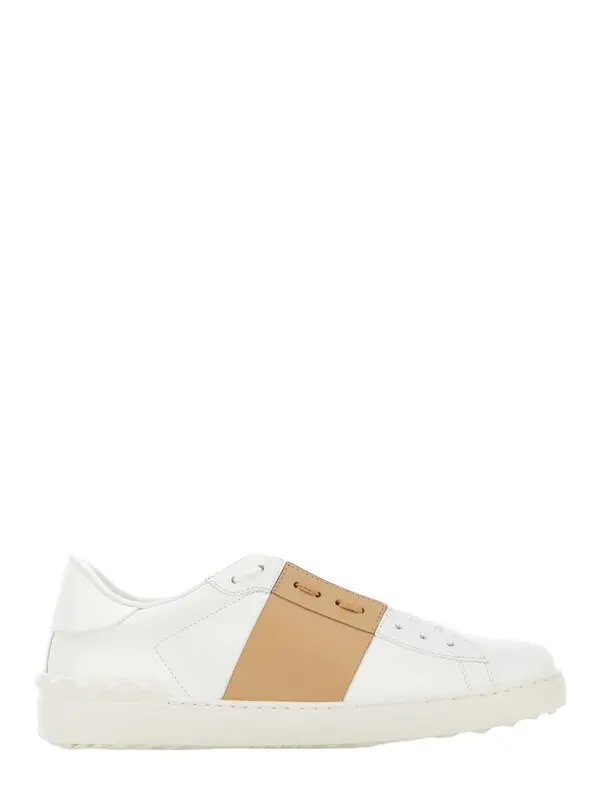 Valentino Garavani Open Sneakers In Leather With Camel Band - White