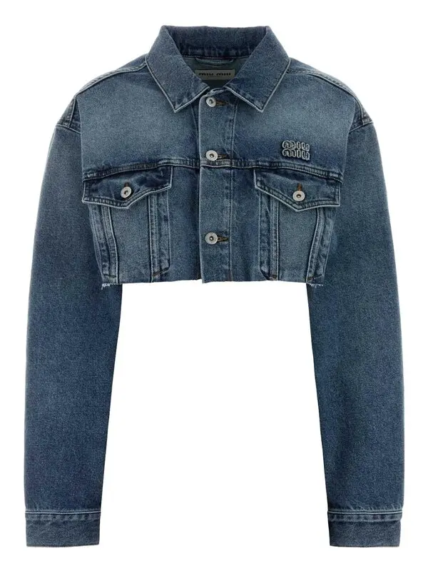 Miu Miu Cropped Denim Jacket - Blue