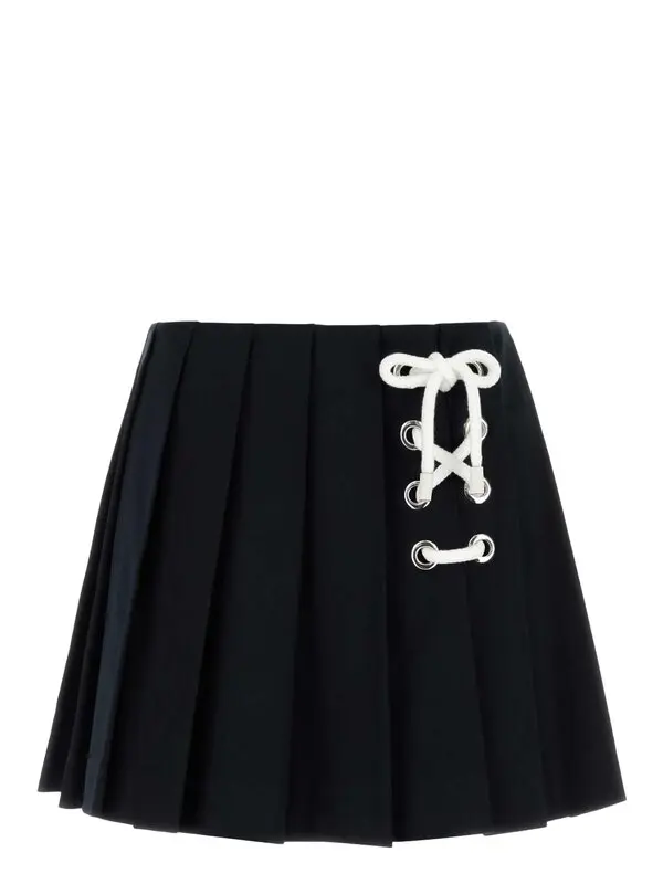 Prada Pleated Mini Skirt With Lace-up Detail - Blue