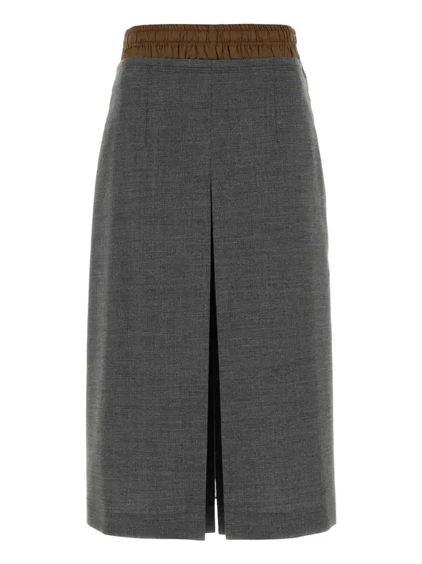 Prada Virgin Wool Midi Skirt With Slit - Grey