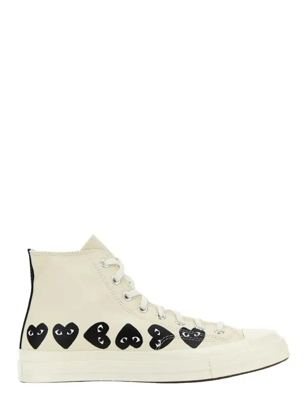 Play Comme Des Garcon Canvas Graphic Logo High Top Sneakers - White