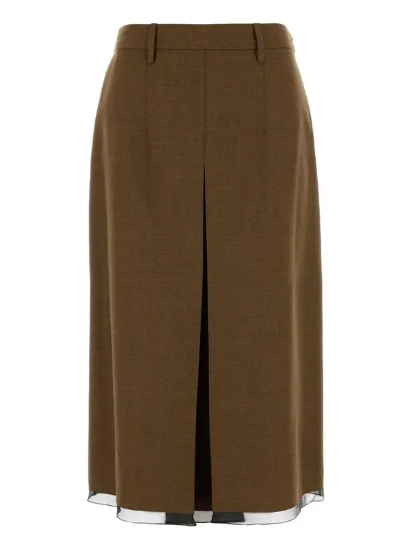 Prada Virgin Wool Midi Skirt - Brown
