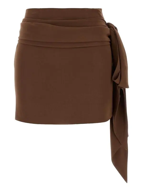 Prada Crepe Mini Skirt With Tie Detail - Brown