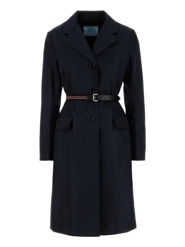 Prada Re-nylon Trench Coat With Belted Waist - Blue