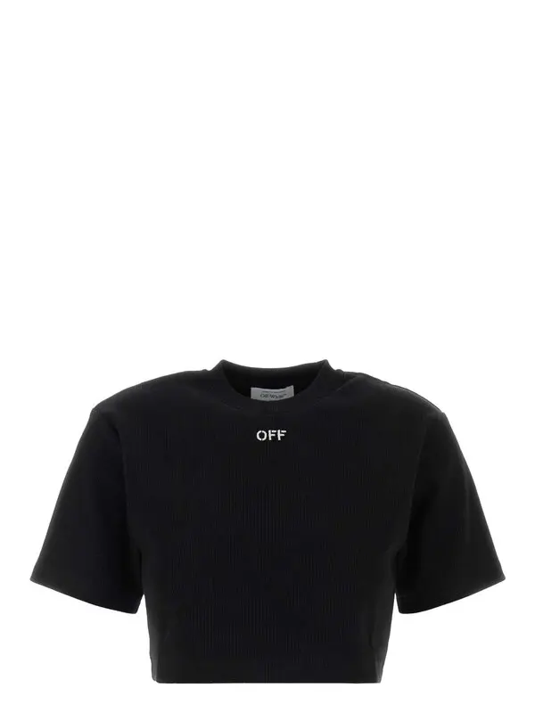 Off-White Stretch Cotton Cropped T-shirt - Black