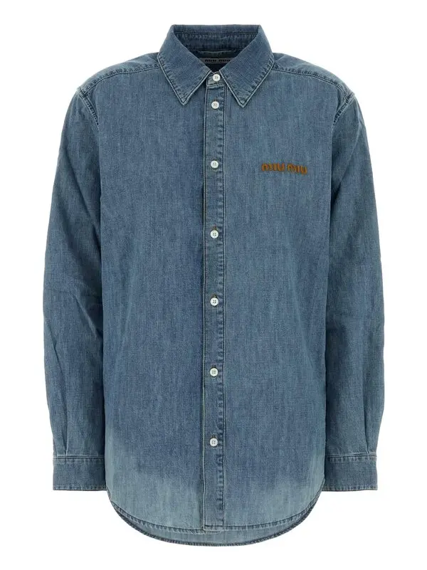 Miu Miu Cotton Chambray Button-down Shirt - Light Blue
