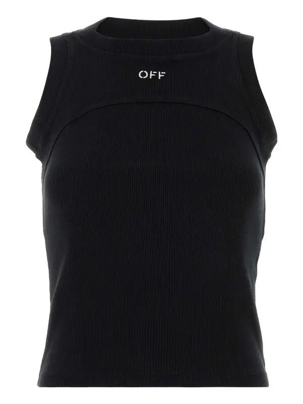 Off-White Stretch Cotton Ribbed Tank Top - Black