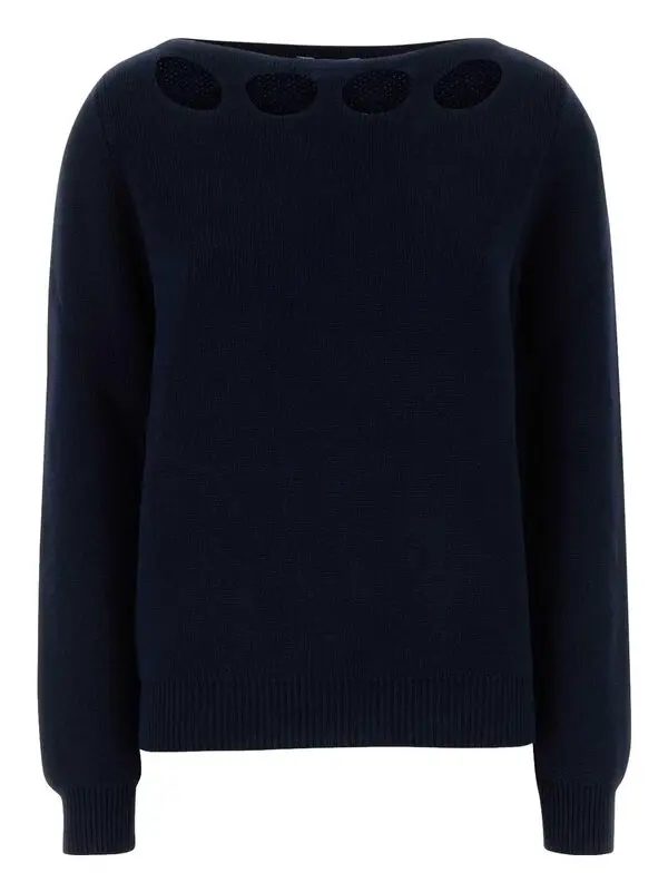 Prada 100% Cotton Knit Sweater With Cutout Detail - Blue