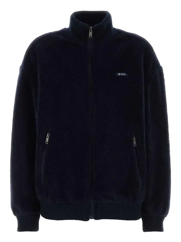 Prada Pile Bomber Jacket With Stand Collar - Blue
