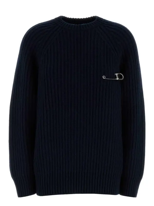 Prada Ribbed Wool-cashmere Sweater With Safety Pin Detail - Blue
