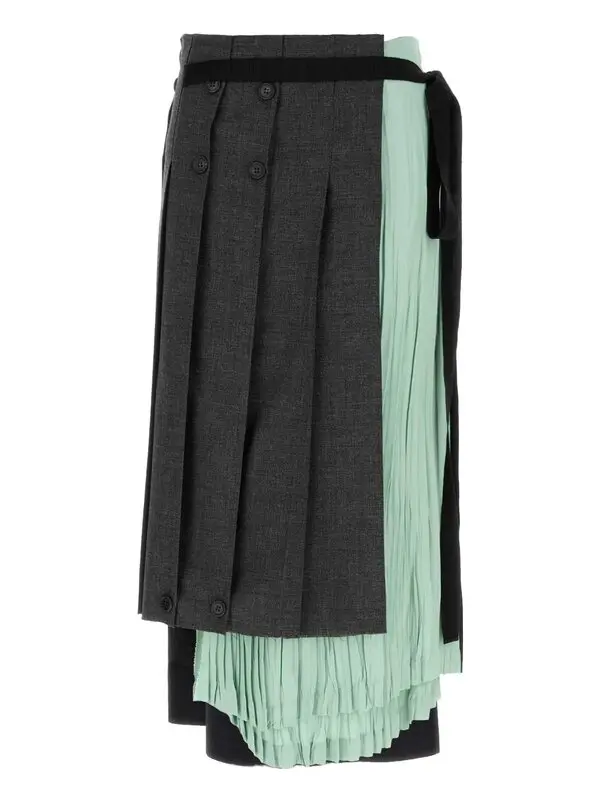 Prada Mixed-material Pleated Skirt - Multicoloured