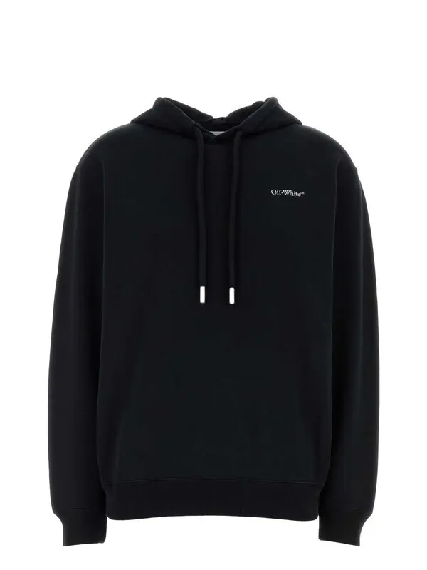 Off-White Cotton Sweatshirt With Drawstring Hood - Black
