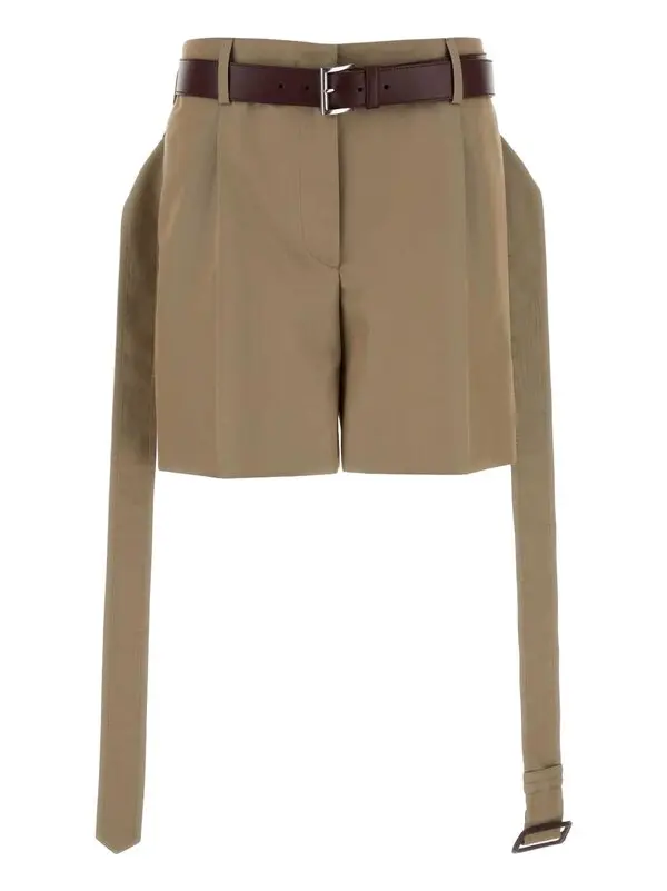 Prada Twill Belted Shorts - Green
