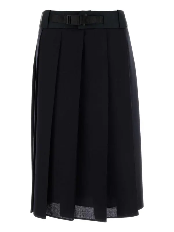 Prada Virgin Wool Skirt With Buckled Waistband - Blue