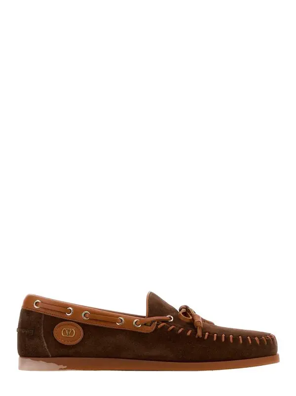 Valentino Garavani Suede Leather Loafers With Rubber Sole - Brown