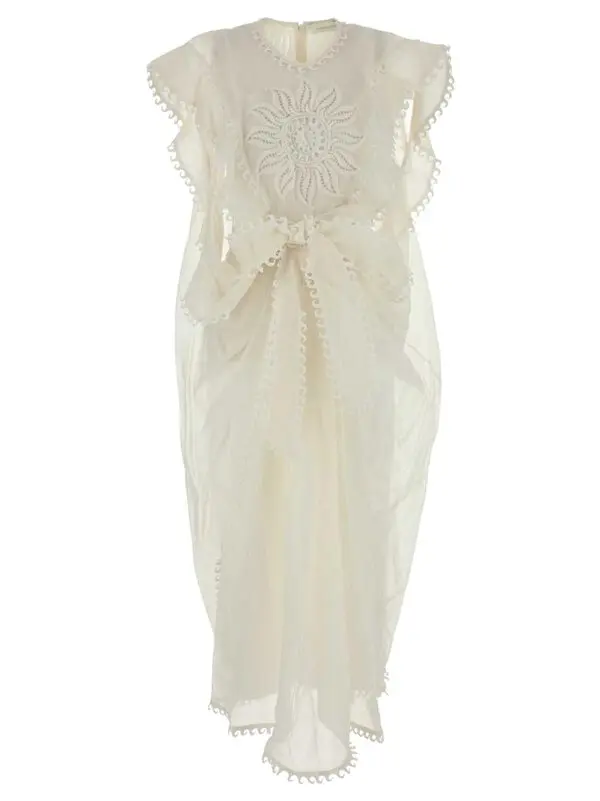 Zimmermann Linen Blend Balance Mini Dress With Sun Applique - White