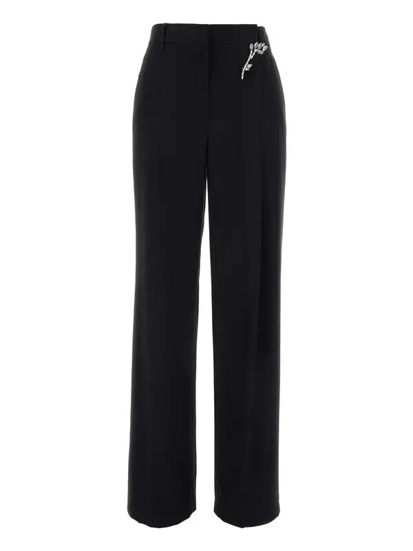 Prada Wool Gabardine Pants With Embellishment - Black