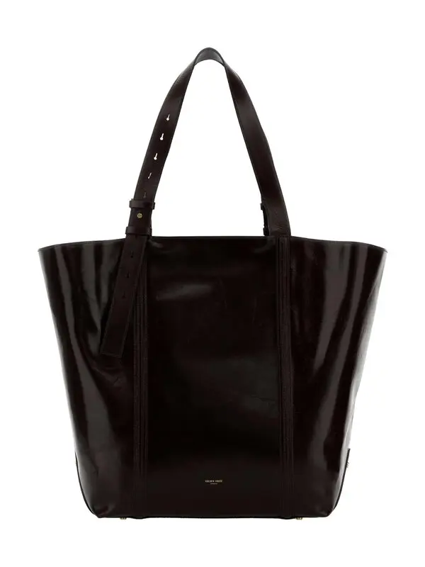 GOLDEN GOOSE Leather Shopping Handbag With Platinum Finish - Brown