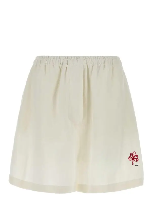 Prada Linen Mini Shorts With Embroidered Detail - White