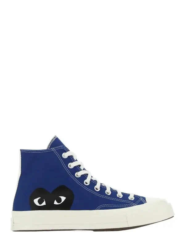 Play Comme Des Garcon High Top Canvas Sneakers With Graphic Emblem - Blue