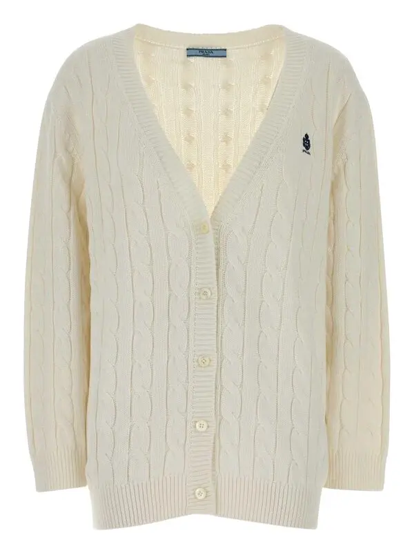 Prada Cable Knit V-neck Cardigan - White