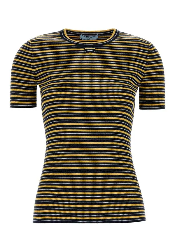Prada Embroidered Stretch Cotton T-shirt For - Stripped