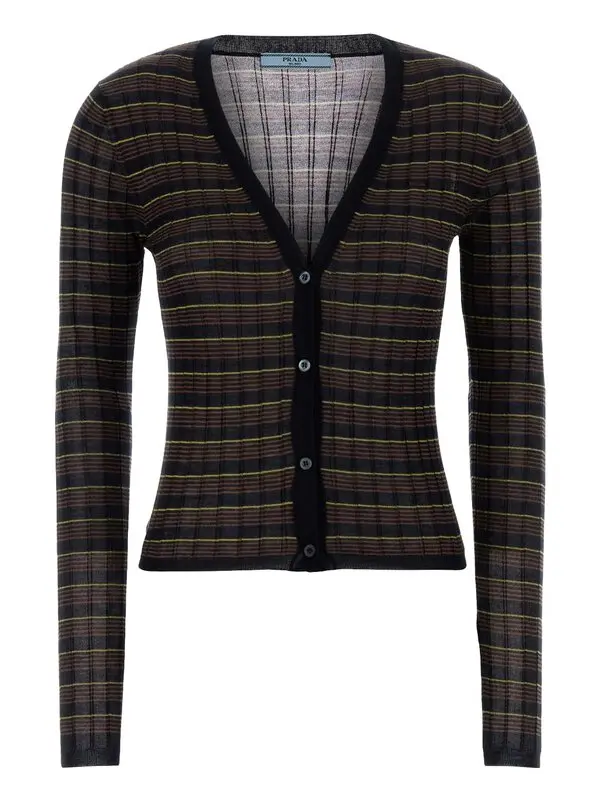 Prada Embroidered Knit Cashmere-silk Cardigan - Stripped