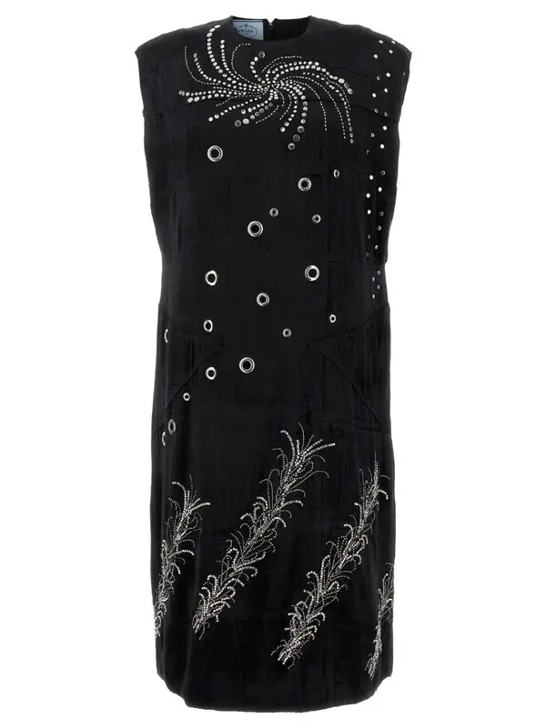 Prada Embellished Velvet Dress - Black