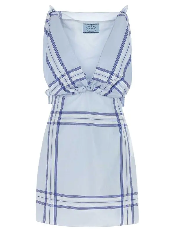 Prada Embroidered Cotton Mini Dress - Light Blue