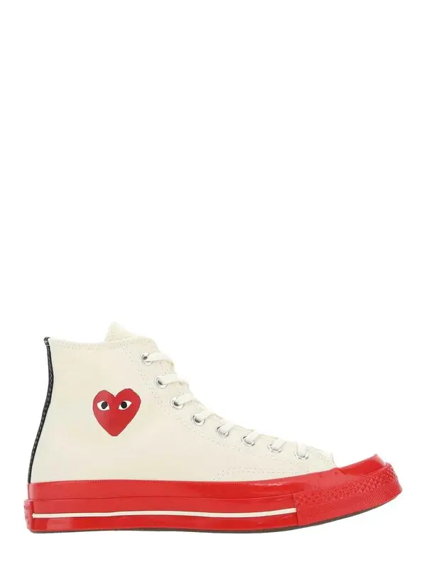 Play Comme Des Garcon High Top Canvas Sneakers With Heart Emblem - White