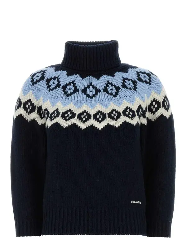 Prada Fair Isle Turtleneck Sweater - Blue