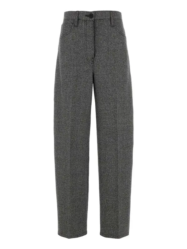 Prada Embroidered Glencheck Wool-cotton Tailored Pants - Checked