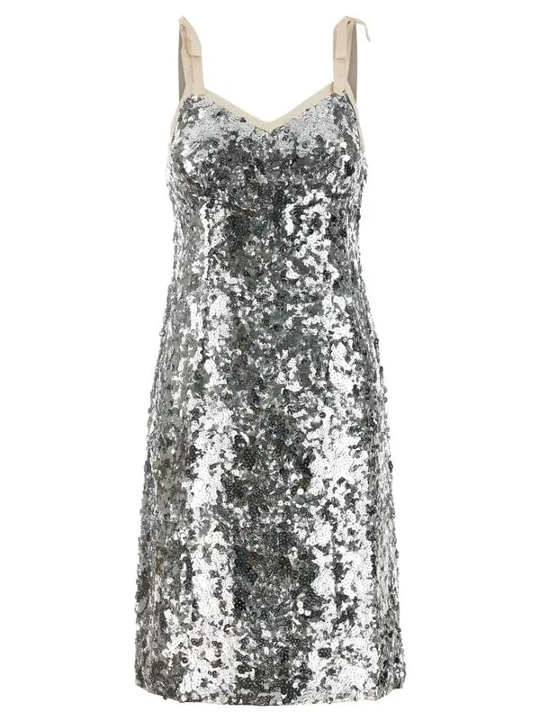 Prada Embellished Sequined Midi Dress - Silver