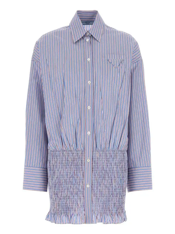 Prada Embroidered Striped Poplin Shirt - Stripped